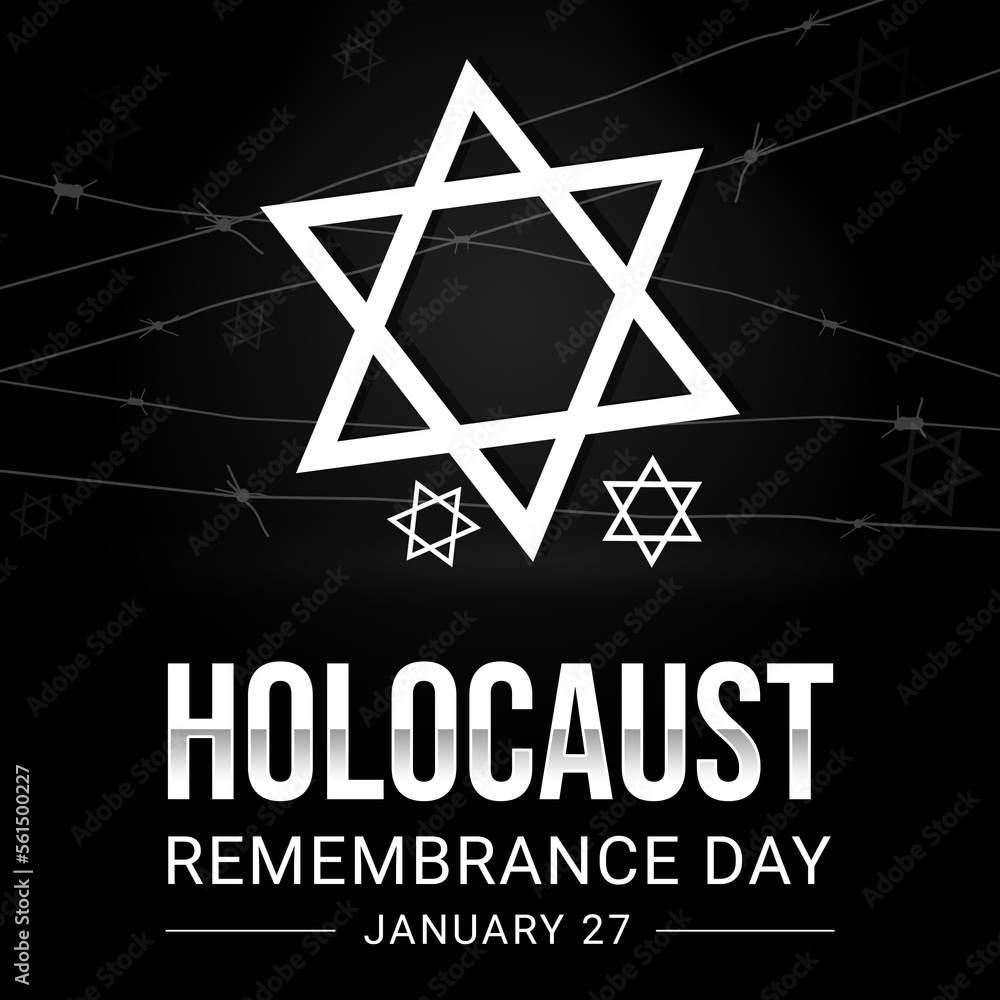 Holocaust day of remembrance backdrop with a religious sign, wires, and ...