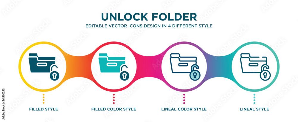 unlock folder icon in 4 different styles such as filled, color, glyph ...