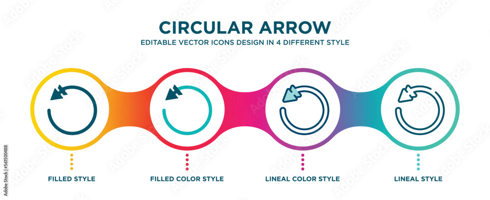 circular arrow icon in 4 different styles such as filled, color, glyph ...
