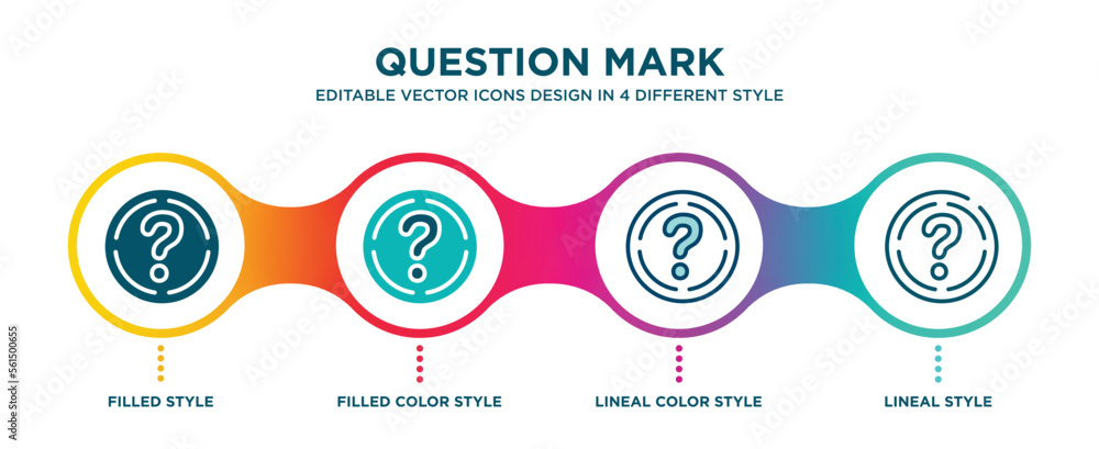 Vetor de question mark icon in 4 different styles such as filled, color ...