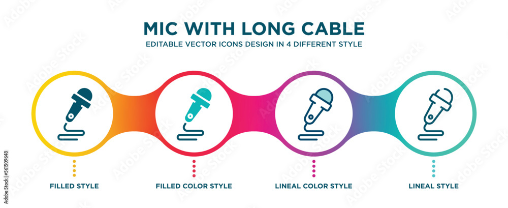 mic with long cable icon in 4 different styles such as filled, color ...