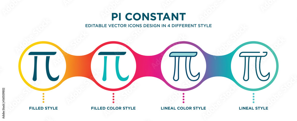 pi constant icon in 4 different styles such as filled, color, glyph ...