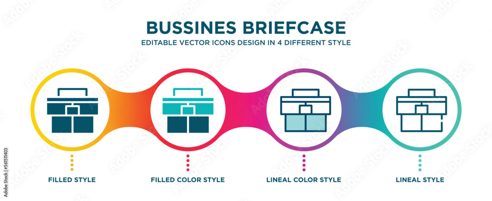bussines briefcase icon in 4 different styles such as filled, color ...