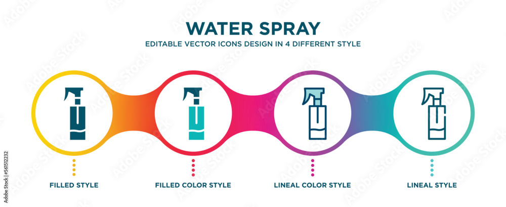 water spray icon in 4 different styles such as filled, color, glyph ...