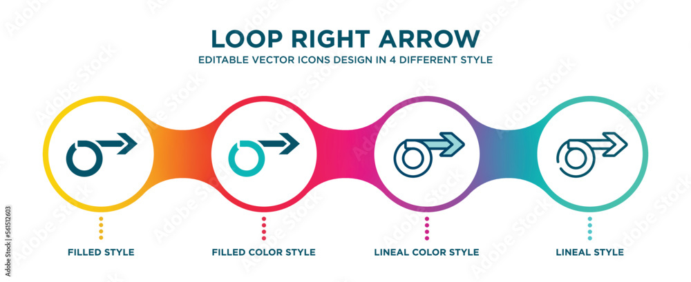 loop right arrow icon in 4 different styles such as filled, color ...