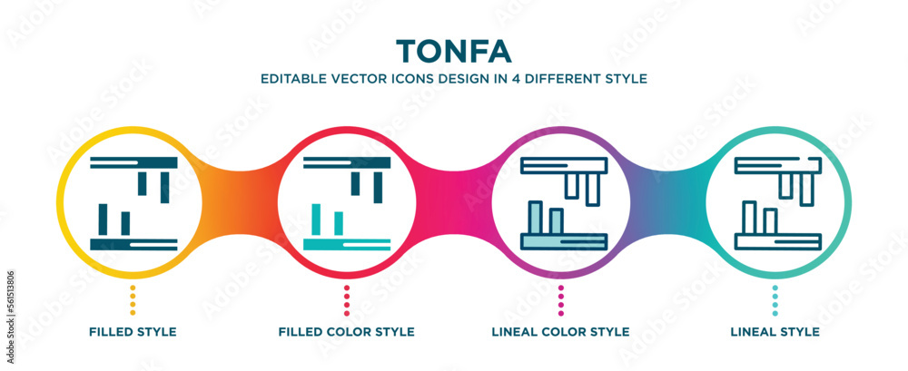 tonfa icon in 4 different styles such as filled, color, glyph, colorful ...