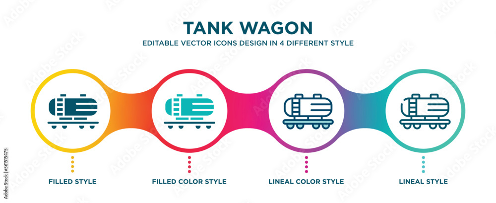 Vetor de tank wagon icon in 4 different styles such as filled, color ...
