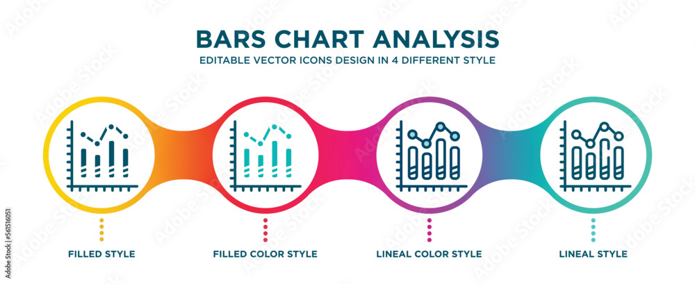 bars chart analysis icon in 4 different styles such as filled, color, glyph, colorful, lineal ...