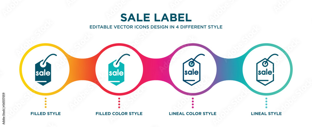 sale label icon in 4 different styles such as filled, color, glyph ...