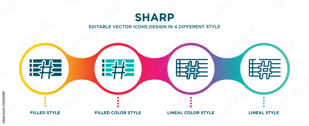 sharp icon in 4 different styles such as filled, color, glyph, colorful ...