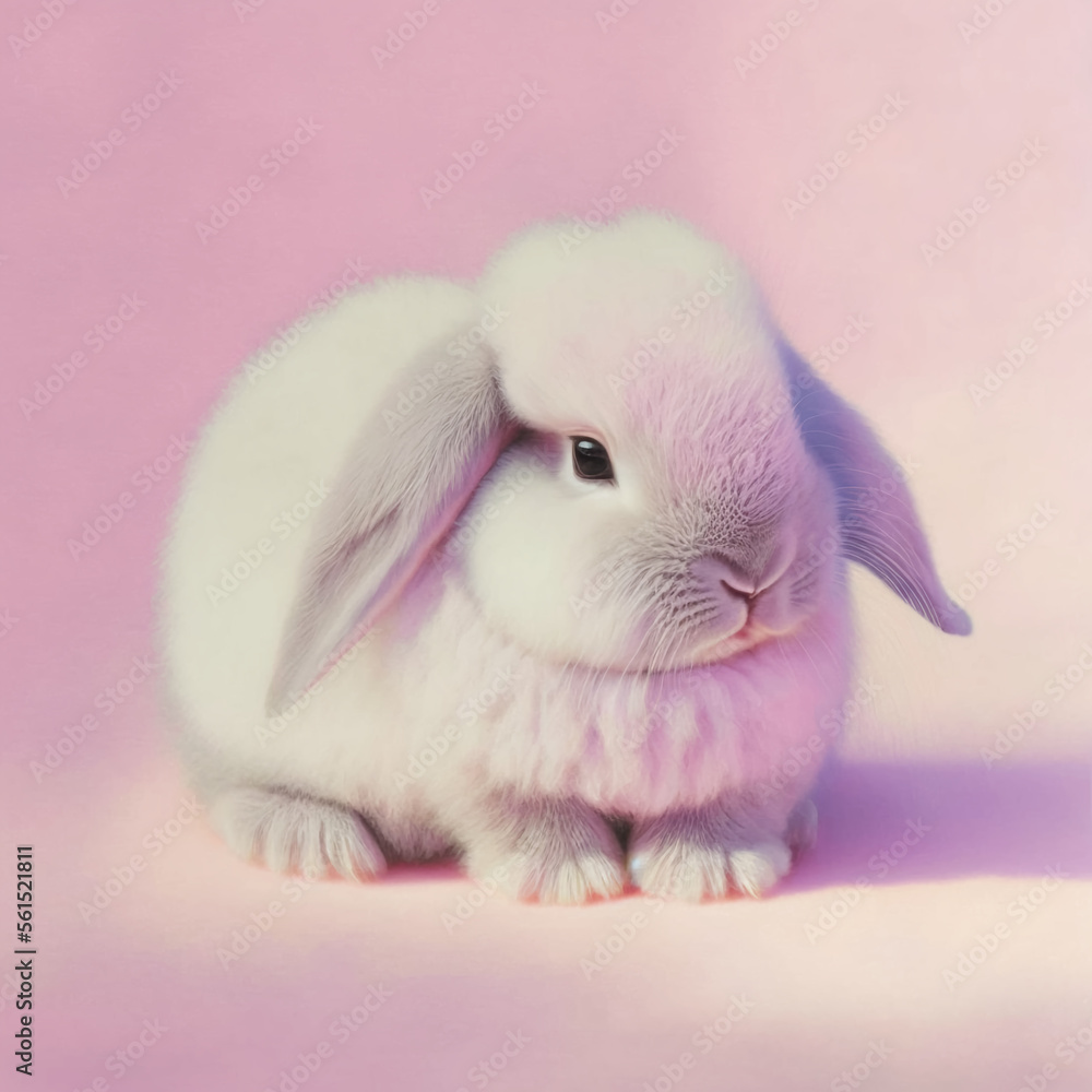 adorable fluffy white himalayan dwarf bunny illustration on a pink ...