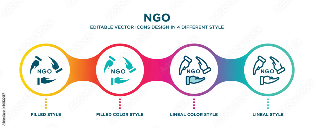 ngo icon in 4 different styles such as filled, color, glyph, colorful ...