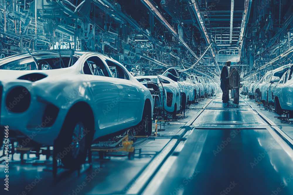 Splendid of automotive industry with assembly line conveyors. Advance ...