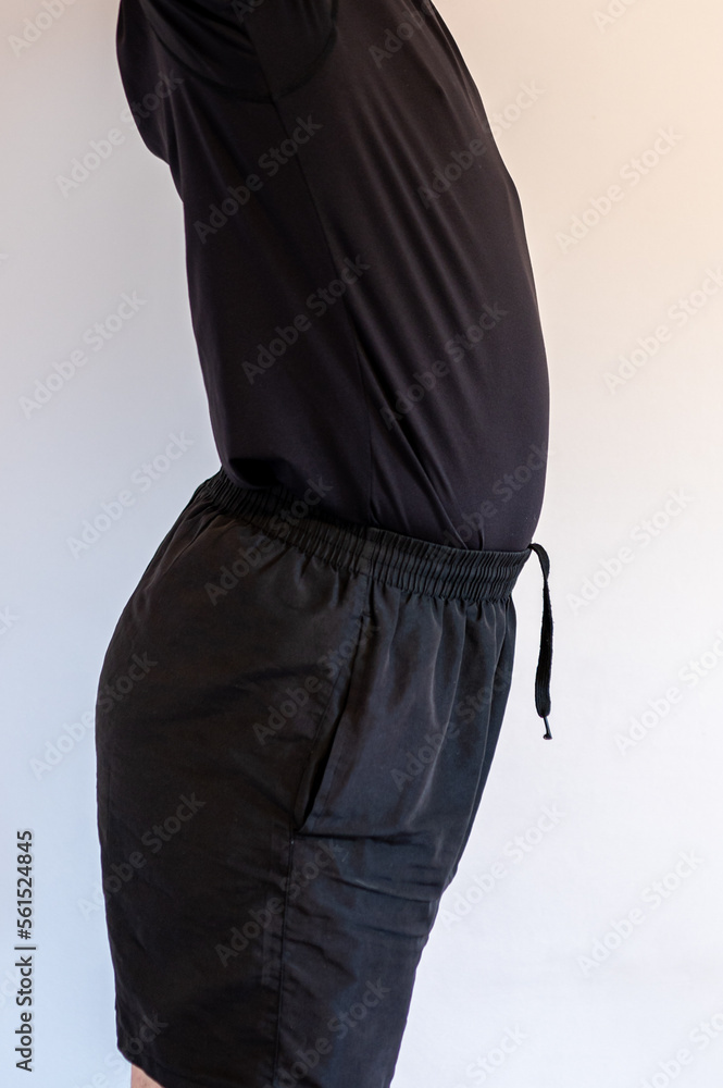 Common body posture defect. Lordosis curvature of the spine. Man with ...