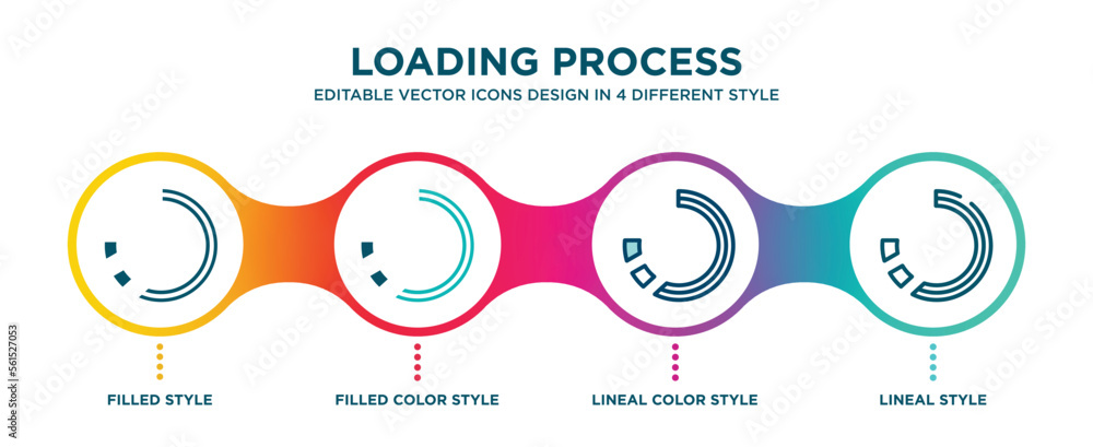 loading process icon in 4 different styles such as filled, color, glyph ...