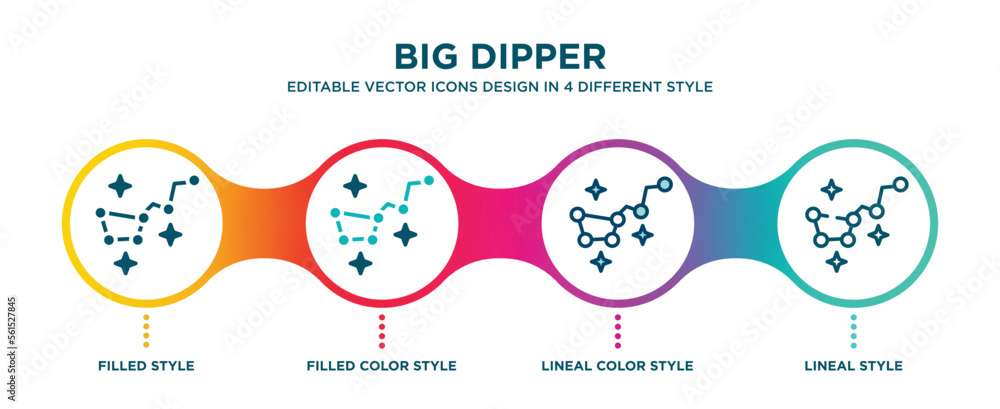 big dipper icon in 4 different styles such as filled, color, glyph ...