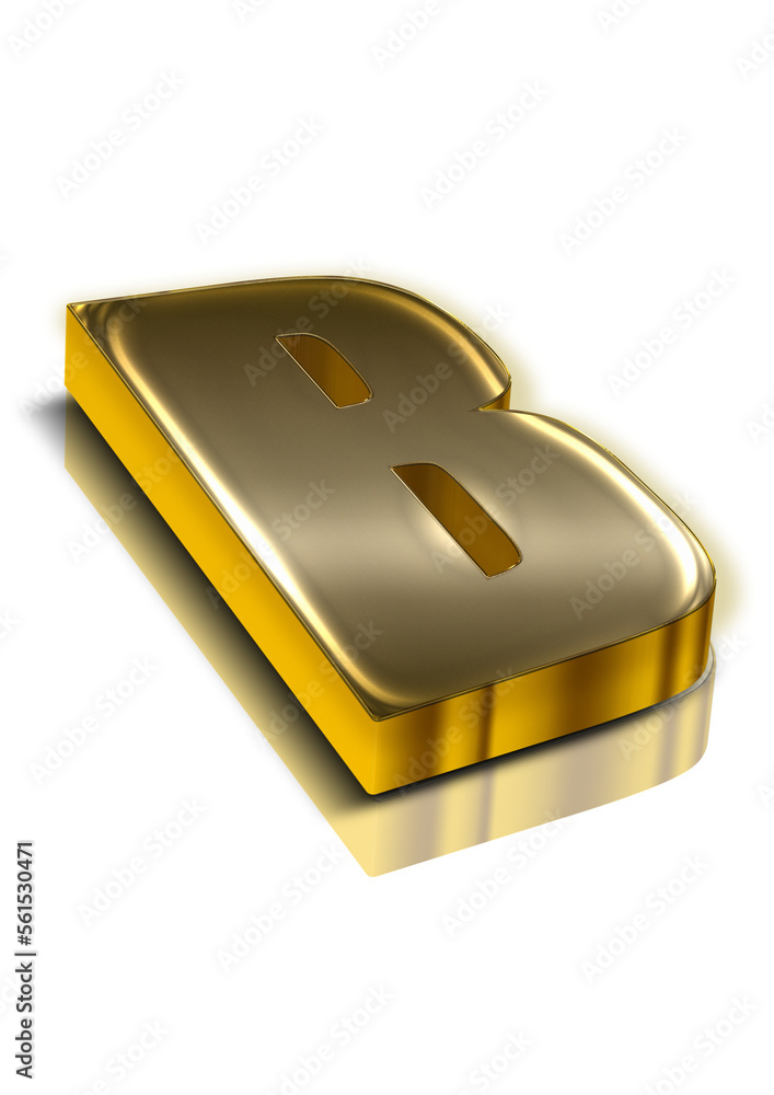 3D gold text Later B, gold text 3d render. on png background Stock ...
