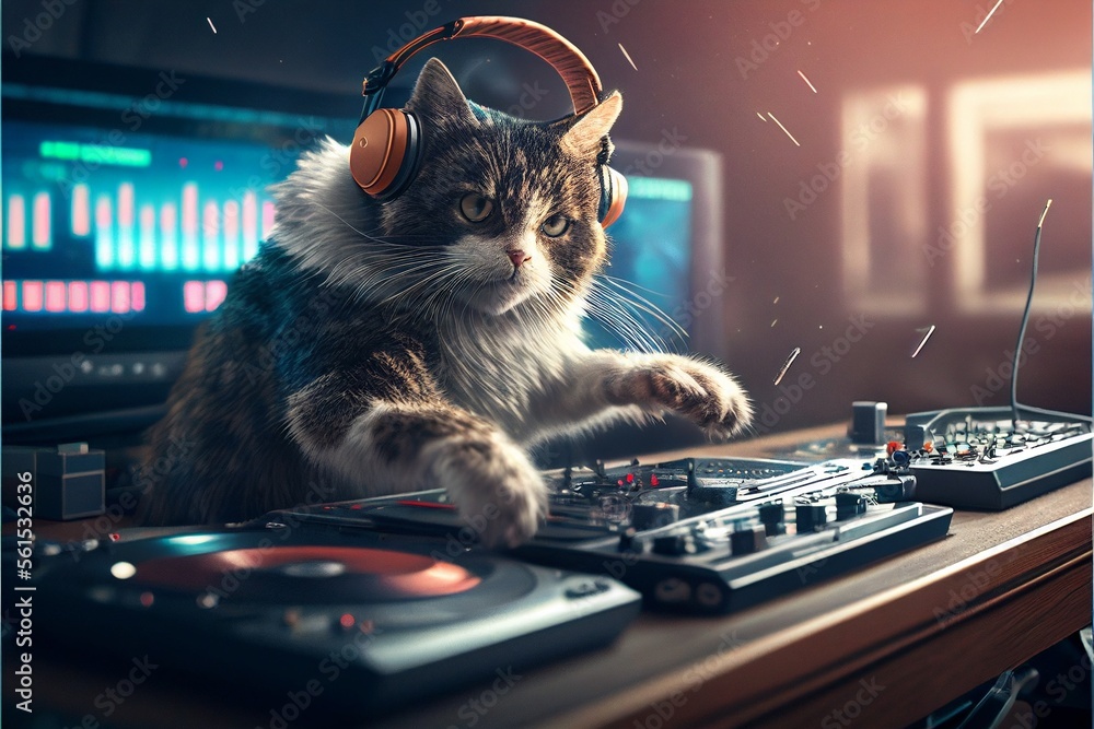 Cat as a DJ created with generative AI technology Stock Illustration | Adobe Stock