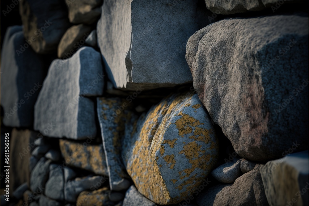 a pile of rocks with yellow and black paint on them and a black ...
