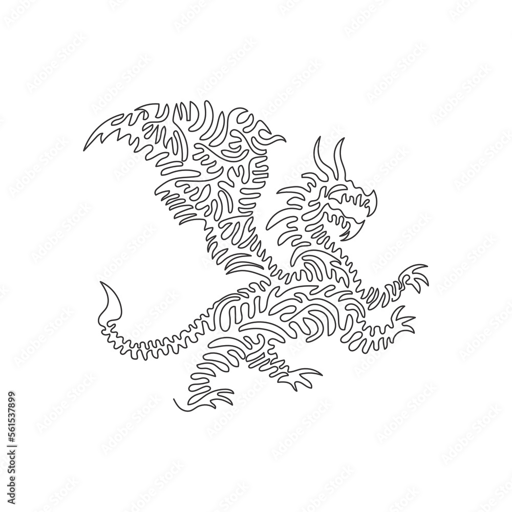 Single swirl continuous line drawing of mighty mythical creatures ...