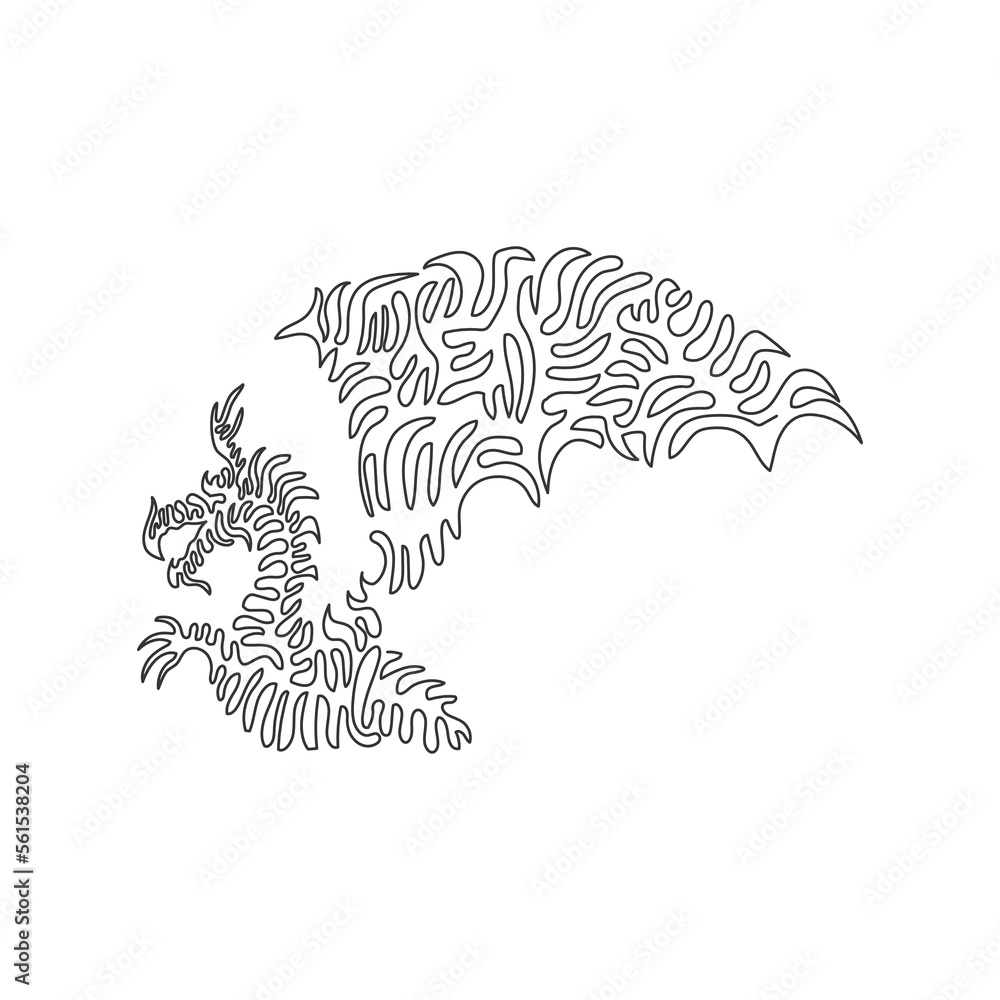 Single one line drawing of horned flying dragon abstract art ...