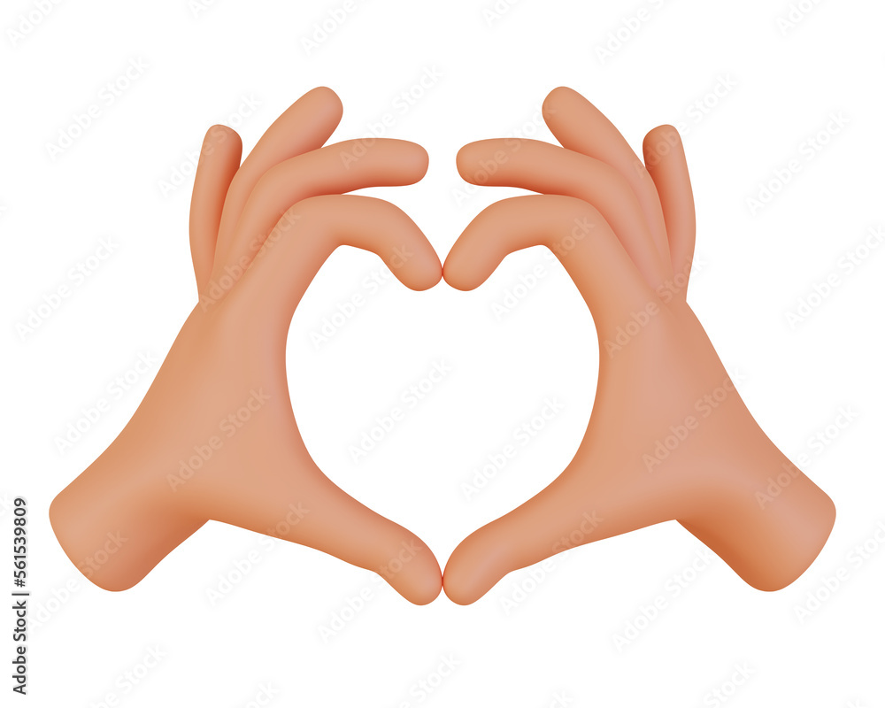 Hands gestures 3D cartoon, icon character hand with heart shape ...