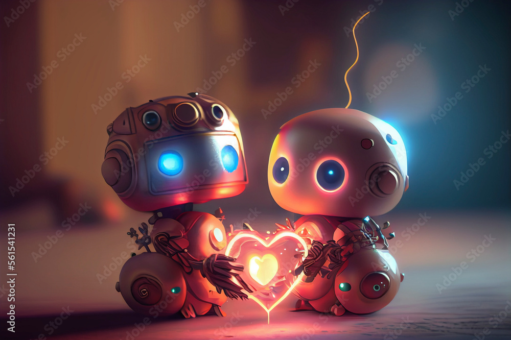 Chibi Robotic Love: Cute Anime Robots Holding Valentine's Hearts in ...