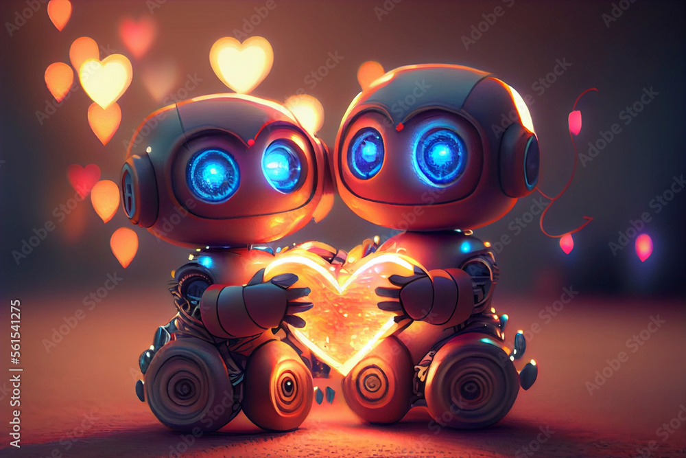 Chibi Robotic Love: Cute Anime Robots Holding Valentine's Hearts in ...