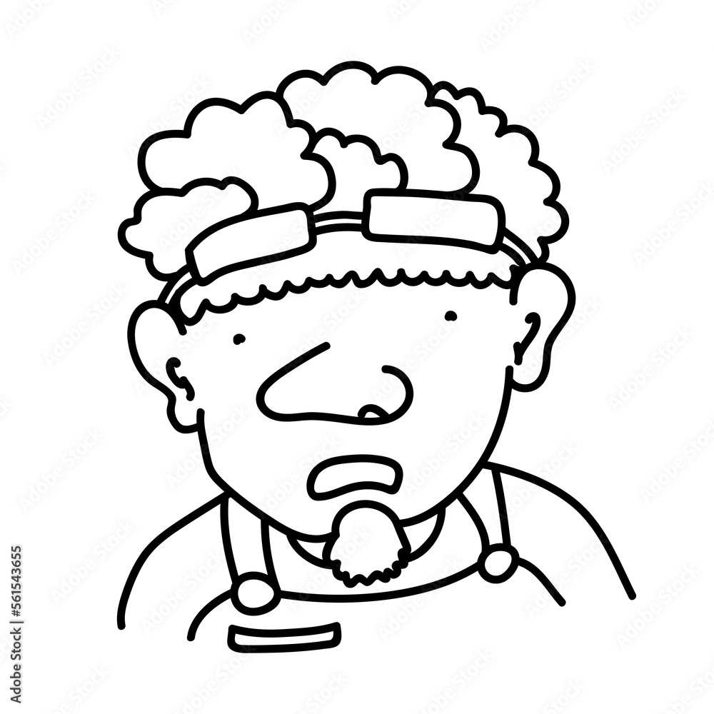 Hand drawn doodle portrait of speaking young man with curly hair ...