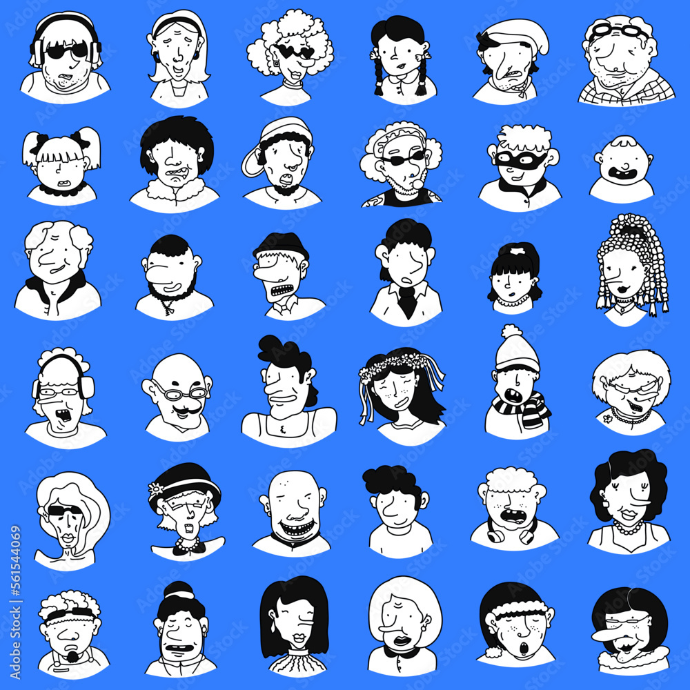 Vetor de Set of various hand drawn black and white stickers with doodle ...