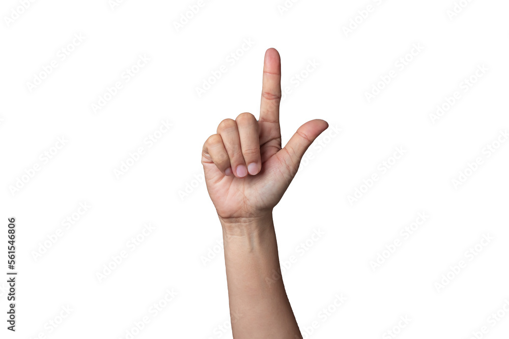 Female hand showing index finger up on white background with clipping ...