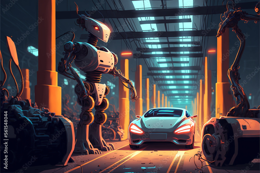 automated automobile factory, where robots are used to assemble cars ...