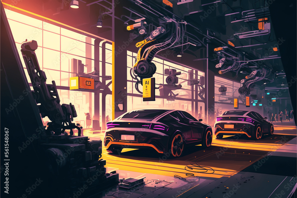 automated automobile factory, where robots are used to assemble cars ...