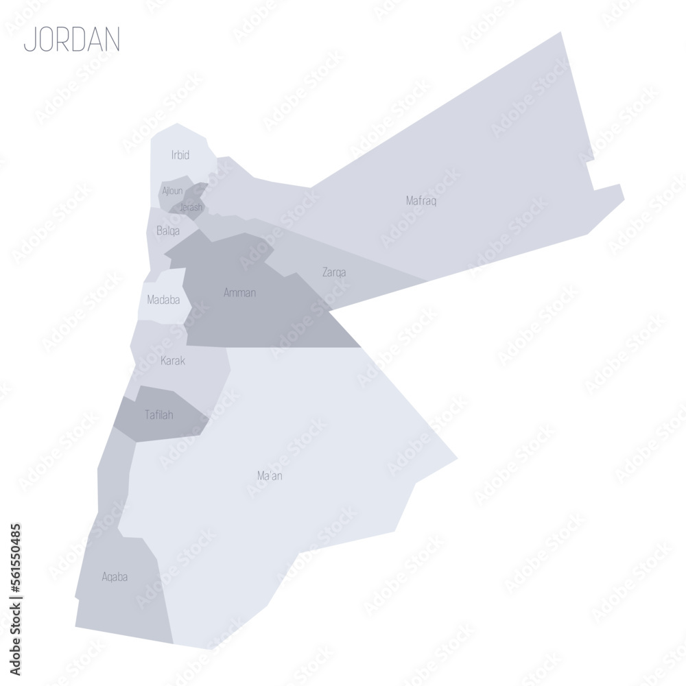Jordan political map of administrative divisions - governorates. Grey ...
