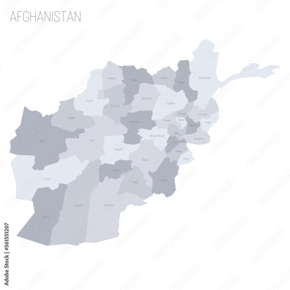 Afghanistan political map of administrative divisions - provinces. Grey ...
