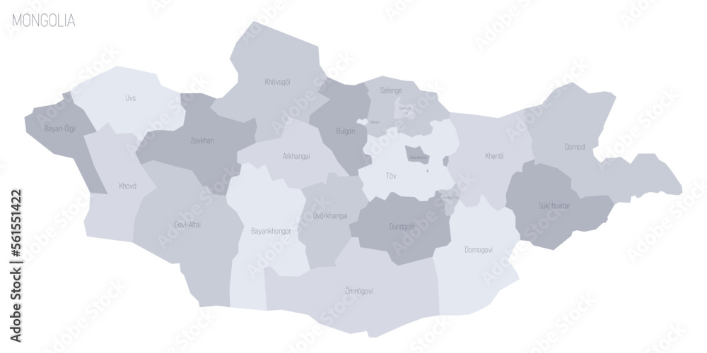 Mongolia political map of administrative divisions - provinces and khot ...