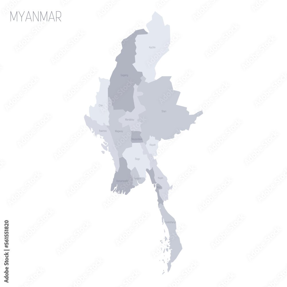 Myanmar political map of administrative divisions - states, regions and ...
