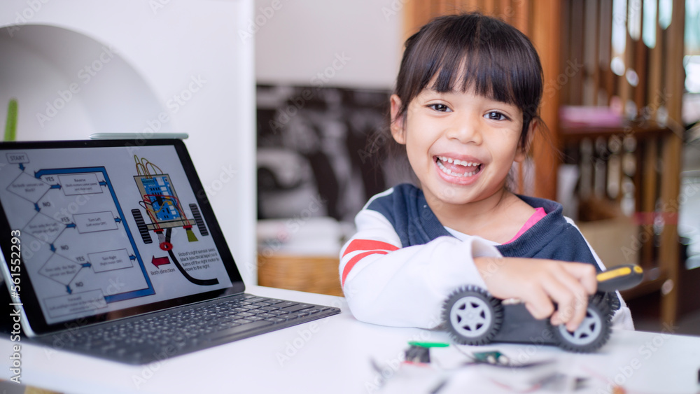 Asia students learn at home in coding robot cars and electronic board ...
