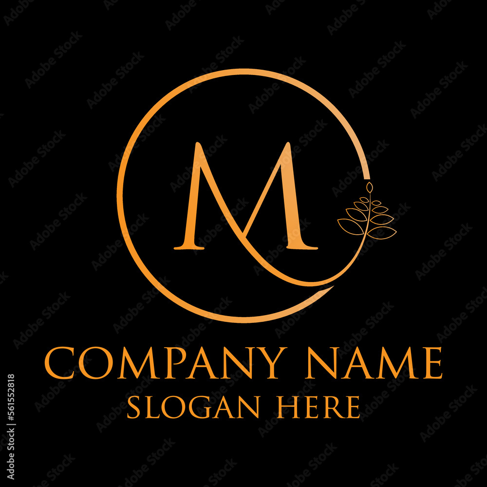 Initial M letter Black Color with White Background and White color logo ...