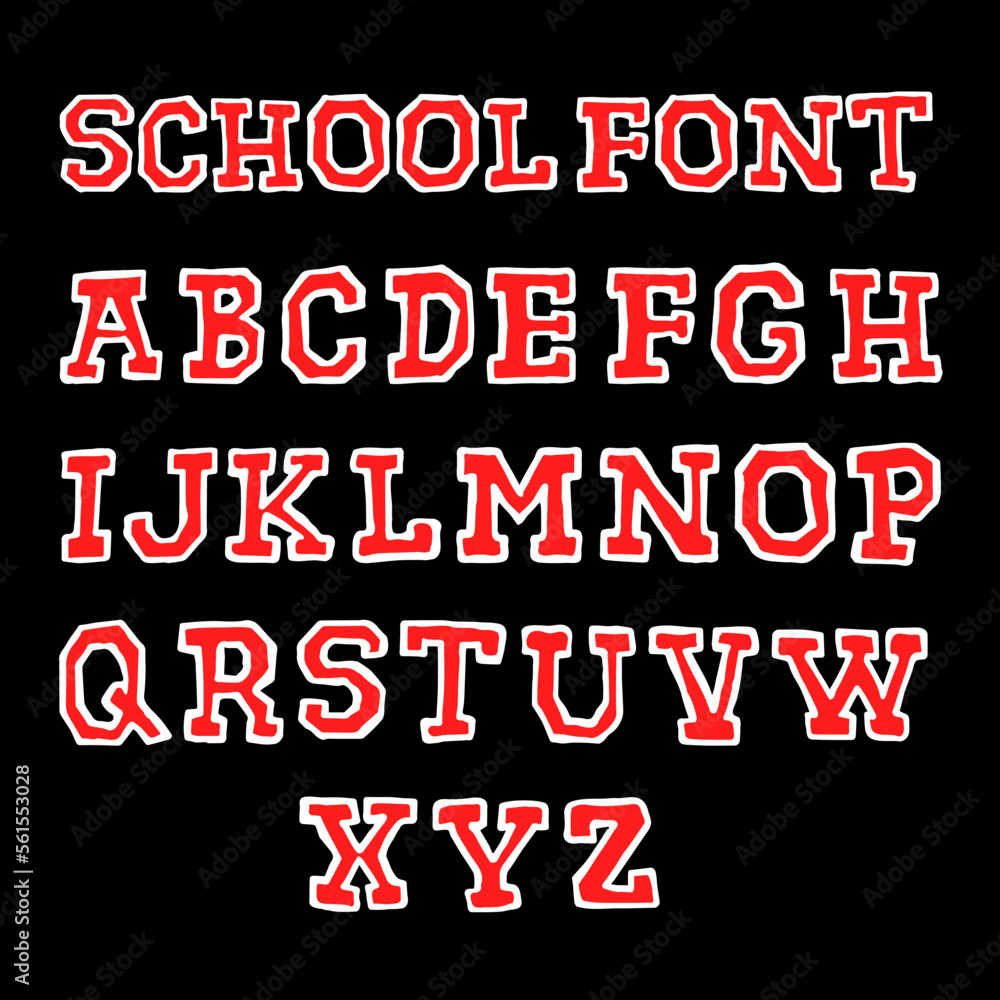 College style font.Vector hand drawn style illustration. Funny letters ...