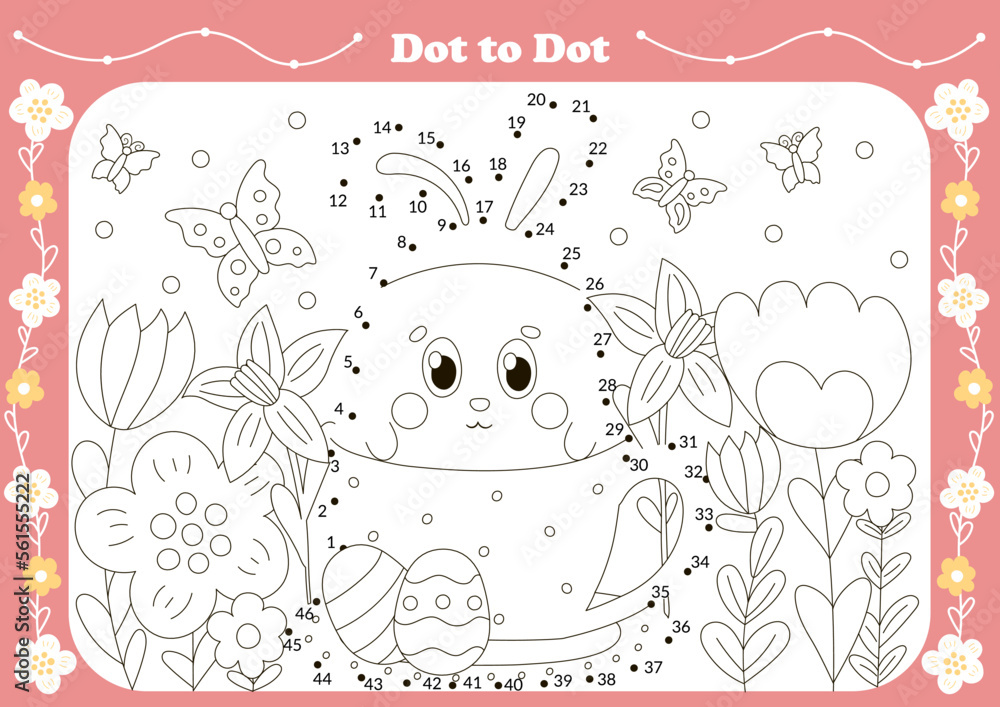 Cute dot to dot game for kids with easter theamed character - bunny in ...