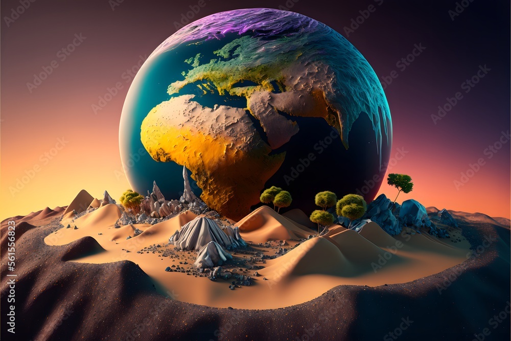 Graphic illustration of the planet earth or globe with terrain, land ...