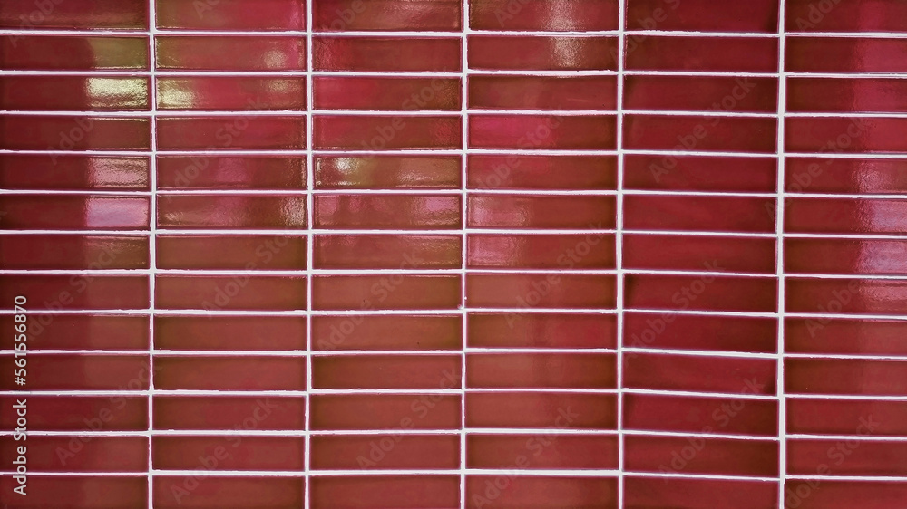 close up red mosaic wall tiles in modern style. real antique ceramic ...