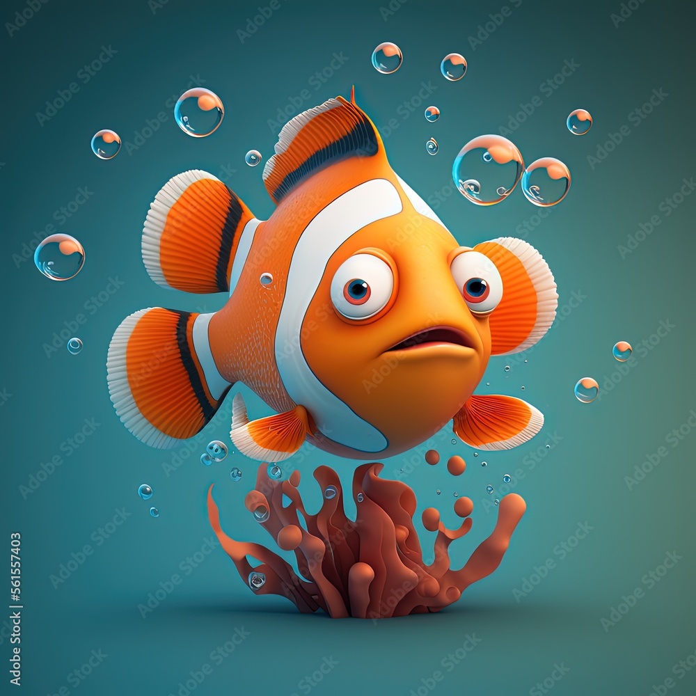 Cute Cartoon Clownfish Character (Generative AI) Stock Illustration ...