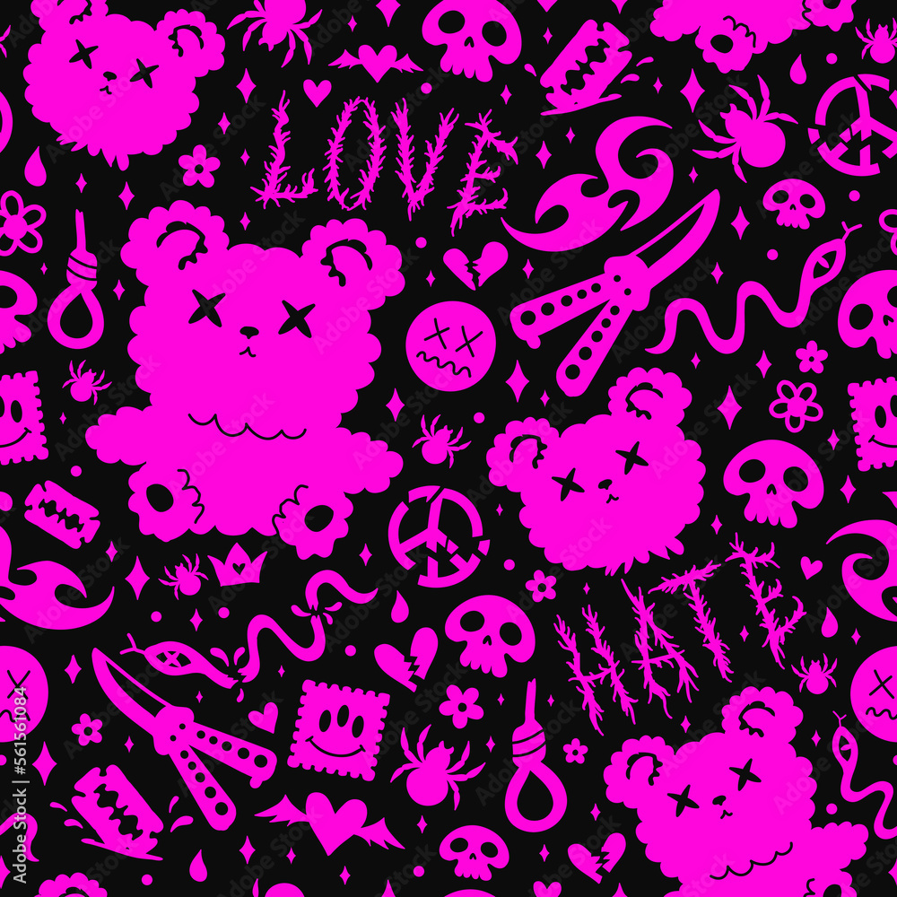 Grunge emo seamless pattern wallpaper art.Vector graphic background ...