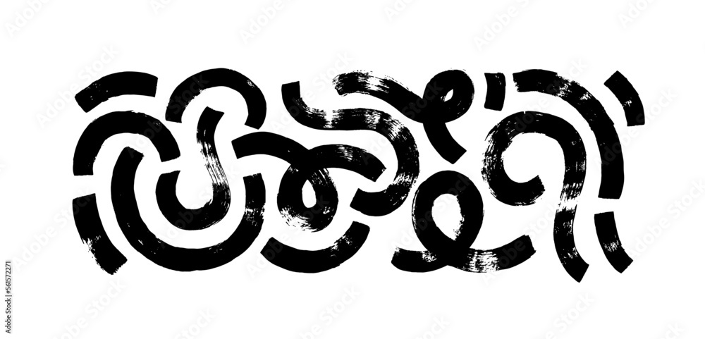 Brush drawn curved lines isolated on white background. Memphis style ...