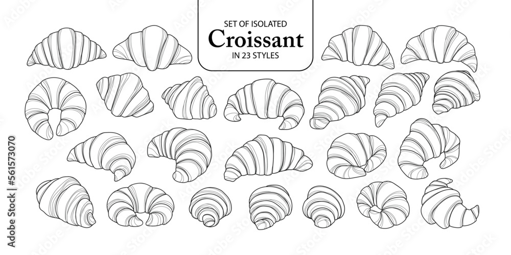 Cute hand drawn isolated black outline with white plane of croissants ...
