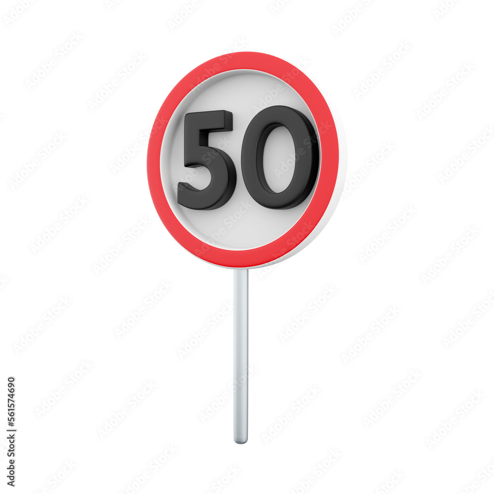 3d render Road sign in speed limit at 50 km h. 3d rendering speed limit ...