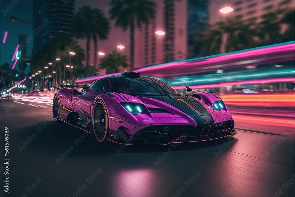 luxury pink hypercar sportcar on the highway night street, generative ...