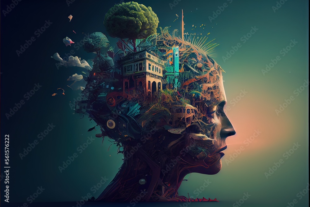 Generative AI illustration of annual collective mind concept art ...